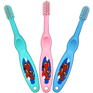 Baby Toothbrush- Soft Bristles – Set of 3 Toddler Toothbrush for Boys and Girls –Cute Colors and Designs Great Gift for Baby's and Toddlers 3 Pack