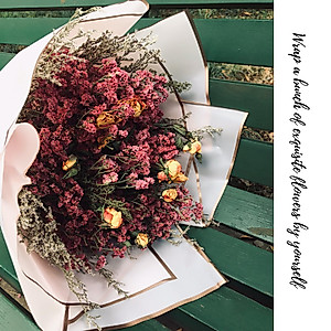 Gloreyan 20 Sheets Gold Edge Flower Wrapping Paper, Florist Bouquet DIY Craft Fresh Flower Bouquet Wrap Waterproof Floral Wrapping Gift Box Packaging Material Florist Supplies, 22.8*22.8 Inches(Pink)