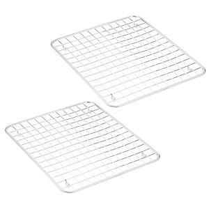 mDesign Modern Metal Wire Kitchen Sink Metal Dish Drying Rack/Mat - Steel Wire Grid Design - Allows Wine Glasses, Mugs, Bowls and Dishes to Drain in Sink - 2 Pack - White