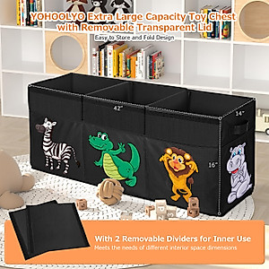 Extra Large Toy Box, Collapsible Sturdy Toy Storage Organizer with Lids, Dinosaur Toy Box for Boys Girls, 42"x16"x14" Kids Toy Chest Bin Box Baskets for Living Room, Playroom, Bedroom, Nursery, Black