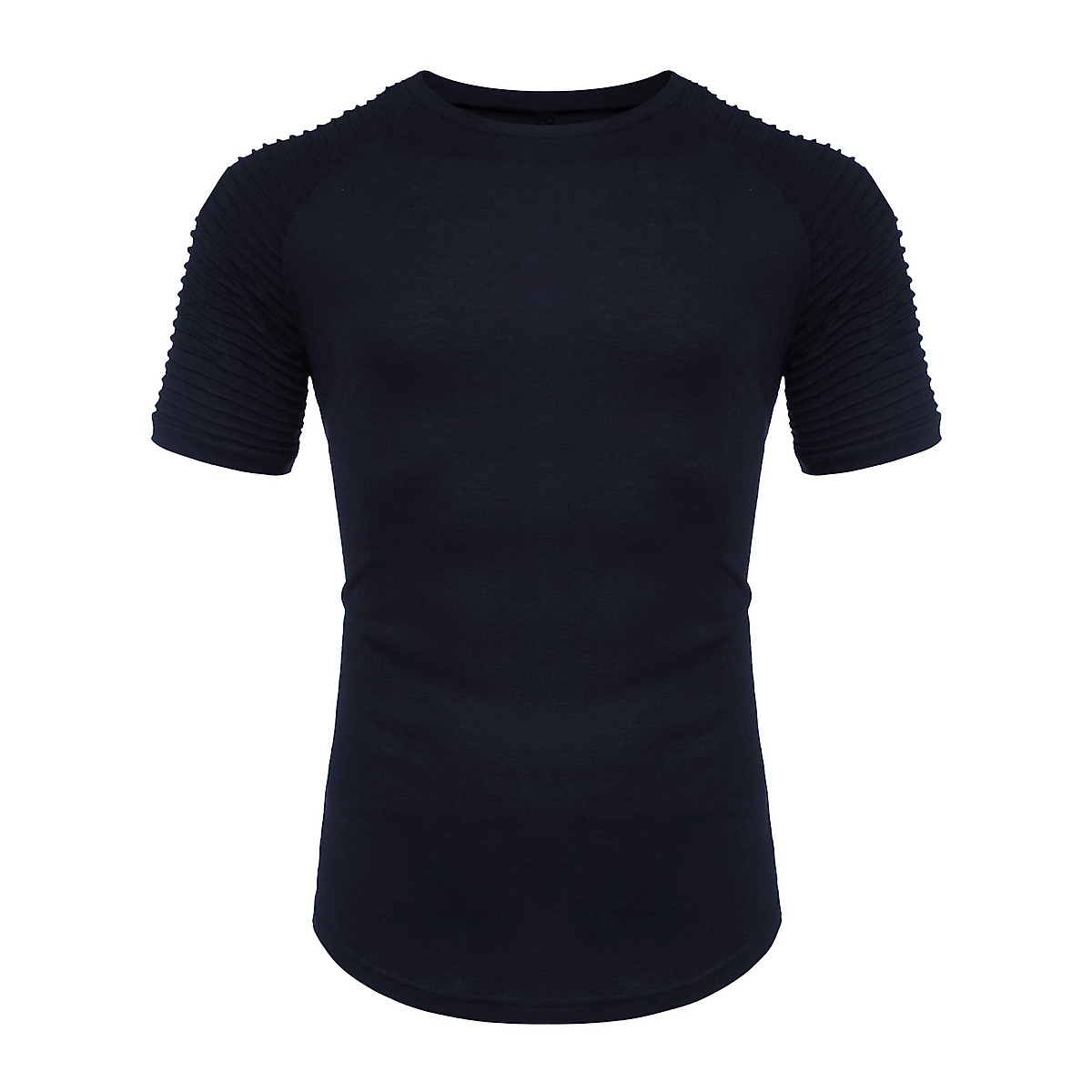 COOFANDY Mens Stylish Shirts Pleated Sleeve Fashion Hip Hop Tee Navy Blue L