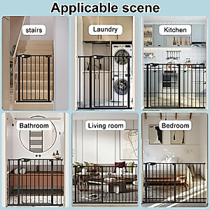 WAOWAO Triple Lock Baby Gate Extra Wide 57.87-62.59" Pressure Mounted Walk Through Swing Auto Close Safety Black Metal Dog Pet Puppy Cat for Stairs,Doorways,Kitchen