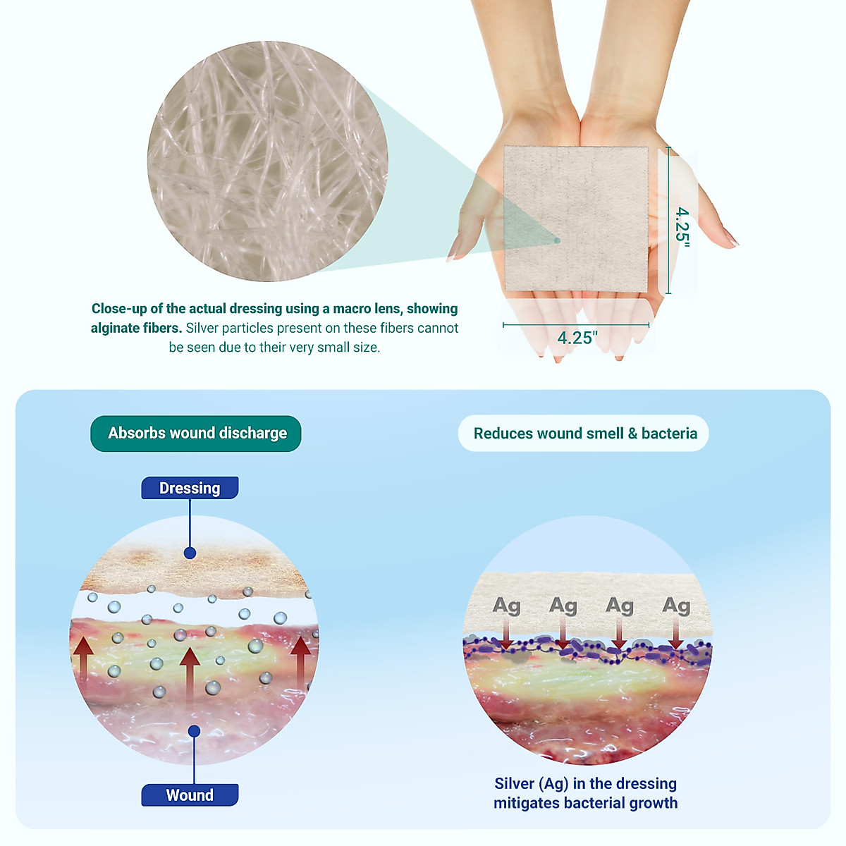 Silver Alginate (Antibacterial Alginate with Silver) 4.25"x4.25" Sterile; 5 Wound Dressings Per Box (1) (4.25" X 4.25") (1) Areza Medical