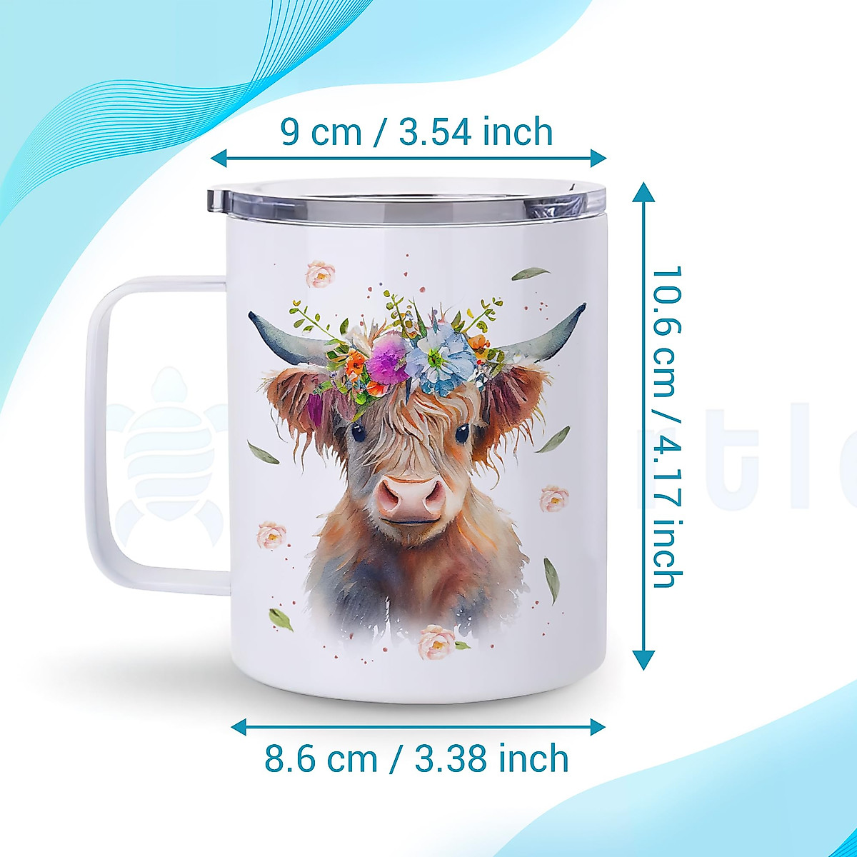 Hyturtle Cow Cup Gifts Highland Cow Lover, Just A Girl Who Loves Highland Cows Coffee Mug Stainless Steel 12oz, Cow Gifts For Women, Farm Animal Lover Gift For Girls, Daughter On Birthday Christmas