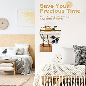 LEIRUOTM Key Holder for Wall, Key and Mail Holder Organizer with - Key Holder Wall Mount - Round Wooden Rustic Home Decor for Entryway, Mudroom, Hallway, Kitchen Office (White)