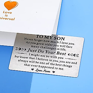 Son Gifts from Mom I Love You Cards to My Son Christmas Stocking Stuffers Birthday Valentine Back to School Inspirational Graduation Coming-to-Age Note Engraved Inserts Greeting Card for Boys Him Men