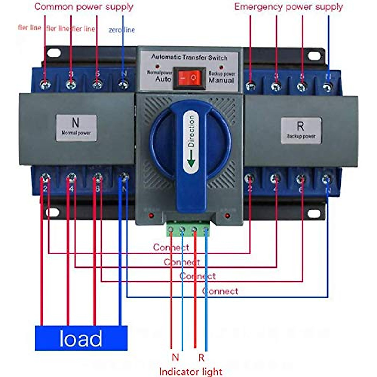 63A 4P Dual Power Automatic Transfer Switch Mini Dual Power Generator Changeover Switch Circuit Breaker Self Cast Conversion CB Level 50HZ/60HZ (4P 63A)