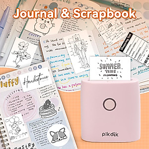 PikDik Mini Pocket Thermal Printer - PD-Q2 Portable Bluetooth Inkless Printer Machine 300 DPI Compatible with Android & iOS for 2 Inch Work List,Photo,Receipt,Children DIY,QR Code,Pink