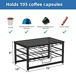 Simple Trending 3-Tier Coffee Pod Holder Rack for K-Cup, 105 Pod Pack Capacity Rack, Metal, Black