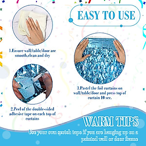 Jutom 6 Pieces Foil Fringe Backdrop Party Fringe Curtain 3.3 x 6.6 ft Tinsel Streamer Backdrop for Graduation Ocean Sea Birthday Wedding Baby Shower Holiday(Light Blue)