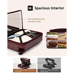 LUGGEX Carry On Luggage with Front Pocket, PC Hard Shell Suitcase with Spinner Wheels, Soft Front Flap with Multiple Pockets (Red, 21 Inch, 38L)