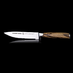 Schmidt Brothers - Zebra Wood 4-Piece Jumbo Steak Knife Set, High-Carbon German Stainless Steel Cutlery in a Wood Gift Box