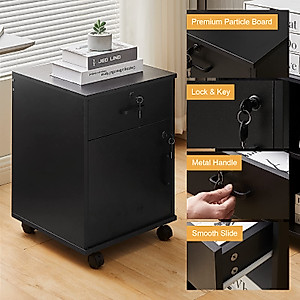 CLIPOP Mobile Office Cabinet with 1 Lockable Drawer & Storage Cabinet Box, Under Desk Rolling Vertical File Cabinet with 4 Wheels for Letter/Legal /A4 Size Documents for Home Office (Black)