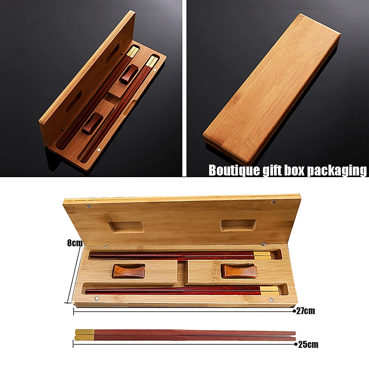Wooden Chopsticks Reusable Bamboo Chopsticks Small Gift Boxes ，Japanese Korean Chopstick With Case，Cooking Wooden Chopsticks Suitable For Father'S Day, Mother'S Day