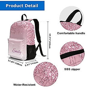 SunFancy Dripping Rose Gold Glitter Personalized Casual Backpack Unisex Travel Daypack for Teen Adult Boys Girls, 11.81''(L)*5.51''(W)*17.72''(H)