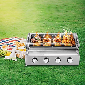 Rosyouth Portable Gas Grill, BBQ Propane Gas Grill, Stainless Steel Grill for Outdoor Grilling Camping Picnic Traveling