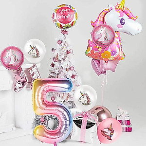 MOVINPE Unicorn Balloons Birthday Party Decorations for Girls 6th Party, 43" Pink Large Unicorn Gradient Jumbo Number 6" Foil Balloon Bouquet, Girly Unicorn Theme Party Supplies Backdrop Decor