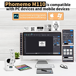 Label Maker Machine,Phomemo M110 Portable Bluetooth Label Printer for Storage, Shipping, Barcode, Mailing, Office, Home, Organizing, Sticker Maker Mini Label Maker with Multiple Templates