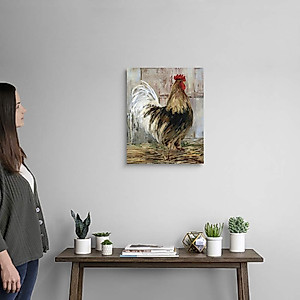 CANVAS ON DEMAND Farmhouse Rooster Canvas Wall Art Print by Sally Swatland, Farmhouse, Contemporary, Home Decor, Butterflies, Livestock Artwork, 16"x20"
