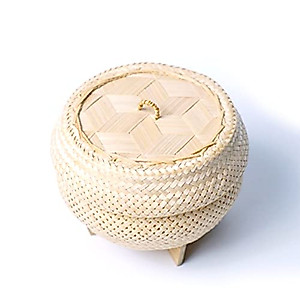 CraftCurl Bamboo Rice Steamer serving Basket kratip Container Handmade Kitchen Decor Design with stand- Handwoven use for steam Sticky Rice in Thai Thailand Laos (Medium 6 inches)