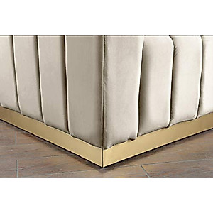 Meridian Furniture 603Cream-L Marlon Collection Modern | Contemporary Velvet Upholstered Loveseat with Deep Channlel Tufting and Brushed Gold Finish, Cream, 62.5" W x 34" D x 28" H