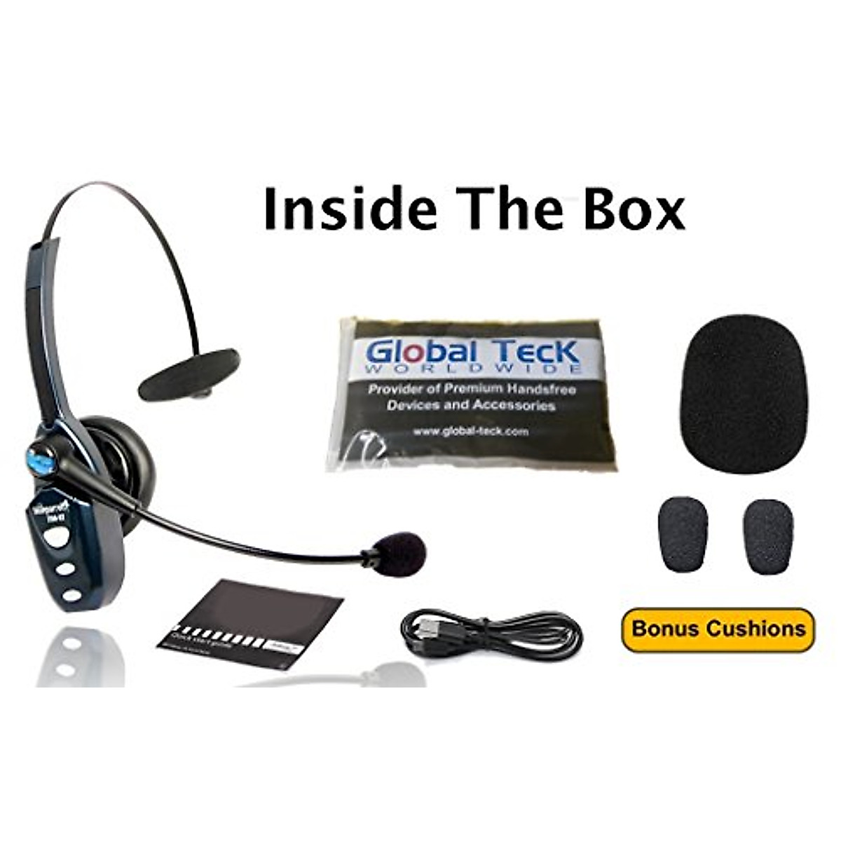 Global Teck Bundle of KX-TCA285 and KX-TCA385 Compatible Bluetooth Headset - BlueParrott 250-XT Bluetooth Headset Includes Car Charger and Extra Cushions