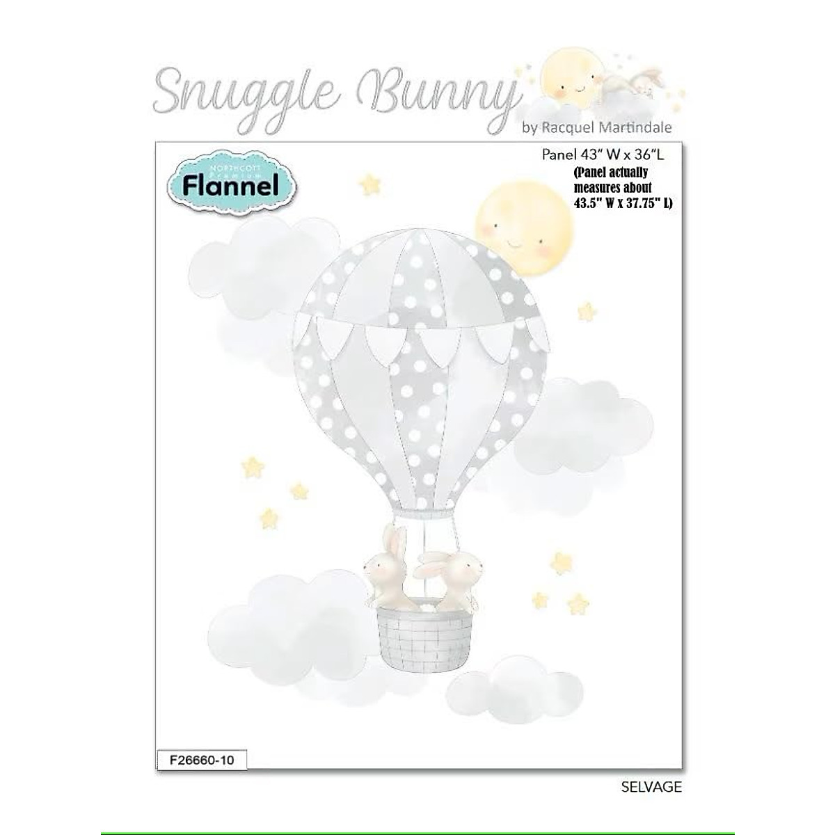 Northcott Snuggle Bunny Bunny Clouds Flannel Gray/Multi, Fabric by The Yard