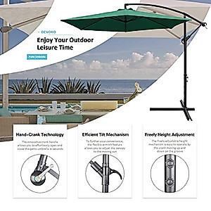 Devoko 10 Ft Patio Offset Cantilever Umbrella Outdoor Market Hanging Umbrellas with Crank & Cross Base Suitable for Garden, Lawn, backyard, Deck and Poolside (Deep Green)