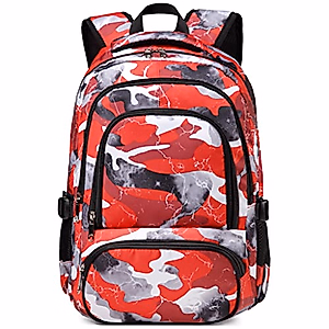 BLUEFAIRY Kids Backpack Boys Girls Elementary School Bags Primary Middle School Book Bags Lightweight Sturdy Durable Travel Gifts for Teenager Daughter Son Mochila para niños 17 Inch (Camo Red)