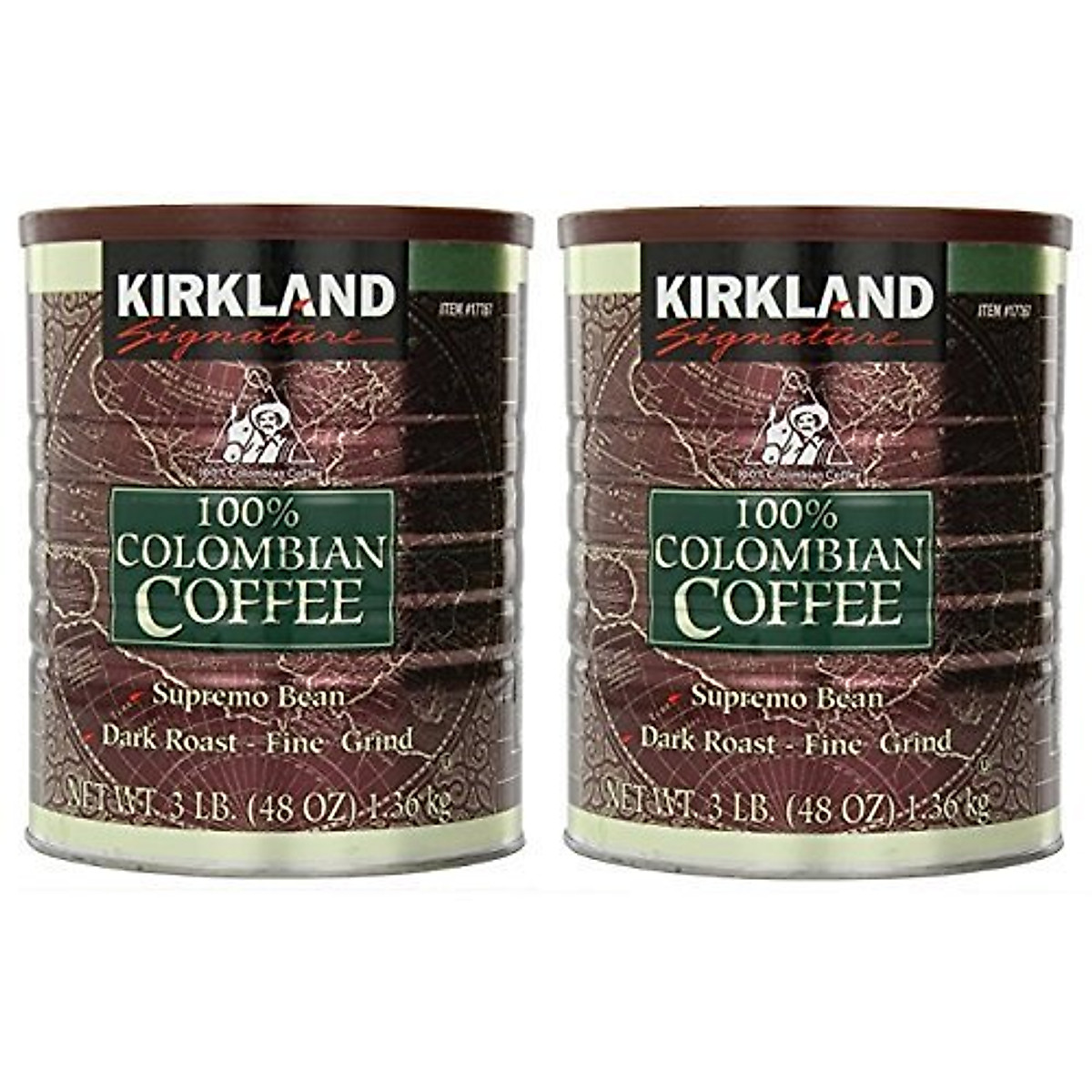 Kirkland Signature Signature Swa 100% Colombian Coffee, Supremo Bean Dark Roast-Fine Grind, 3 Pound (2 Cans)