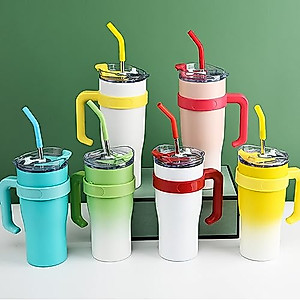 MINGHYZYA 40oz Tumbler With Handle and Straw Lid, Stainless Steel Insulated Cups Reuseable Water Bottle Travel Cups Triple Wall Vacuum Tumbler Keep Hot and Cold (Gradient Yellow)…