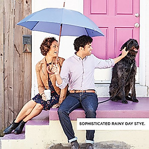 totes Auto Open Wooden Handle J Stick Umbrella, Black