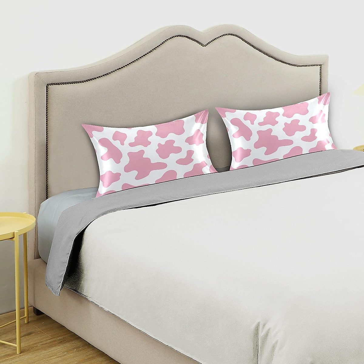 Joisal Pink Cow Print Camo Pillow Cases Silk Pillow Covers King Satin Pillows Case, with Envelope Closure, 40x20 Inches