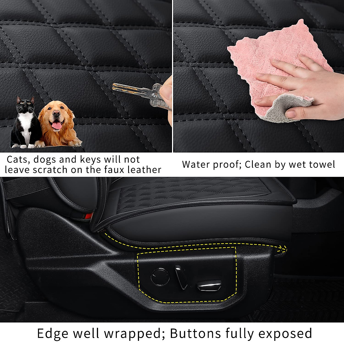 LUCKYMAN CLUB F150 Faux Leather Seat Covers S07-Q2, Fit for 2015-2024 F150 and 2017-2024 F250 F350 F450 Pickup Trucks(Front Pair,Black 2pcs)