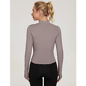 LUYAA Women's Workout Jackets Lightweight Zip Up Yoga Jacket Cropped Athletic Slim Fit Tops Lunar Rock M