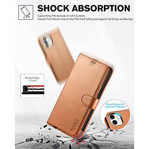 TUCCH Wallet Case for iPhone 12/iPhone 12 Pro 5G, Magnetic PU Leather Stand Flip Cover with TPU Protect Inner Shell, RFID Blocking Card Slot Compatible with iPhone 12/12 Pro 6.1-inch, Light Brown