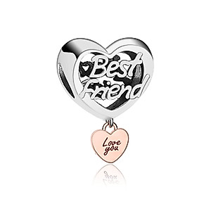LUXILLA Love You Best friend Heart Charm Silver Charms 925 Sterling Silver fits Bracelets Necklace Pendant Bead Charms Jewelry Gift for Women Family Friends