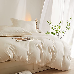 Cream White Duvet Cover King Size Soft Washed Microfiber Ivory Duvet Cover with Zipper Closure Boho 3 Pieces Bedding Set Off White Comforter Cover 1 Cream Duvet Cover 104”x90” with 2 Pillowcases