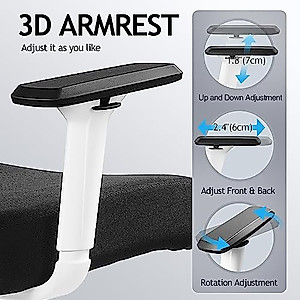 KERDOM Ergonomic Office Chair, Rolling Swivel Executive Desk Chair, Breathable Mesh Gaming Chair with Adjustable Headrest, 3D Armrest and Lumbar Support for Home Office White