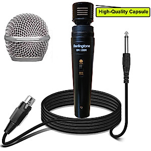 Berlingtone Dynamic Vocal Microphone - Metal Casing, Moving Coil Dynamic Cardioid Unidirectional Handheld Microphone with ON/OFF Switch Includes 25ft XLR Audio Cable to 1/4'' Audio Connection, BR-100M