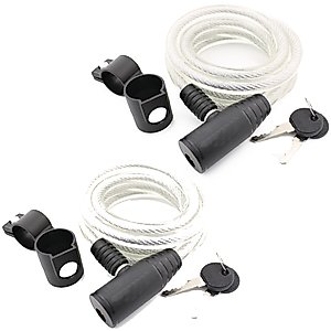 Wideskall 2-Pack 72" inch Extra Long Heavy Duty 12mm Cable Self Coiling Keyed Bicycle Bike Lock with Mount (Clear)