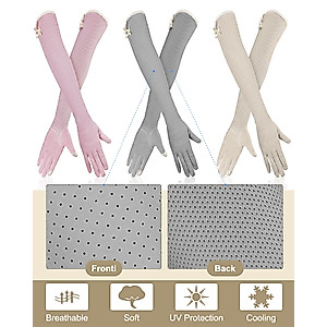 3 Pairs Women UV Sun Protection Driving Gloves UV Long Sun Protective Touchscreen Gloves for Outdoor Sports Summer (Pink, Beige, Gray)