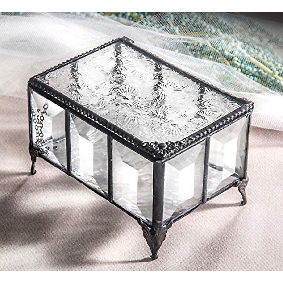 Beveled Glass Box Jewelry Chest Decorative Trinket Keepsake Display Crystal Clear Florentine Stained Glass Gift J Devlin Box 762