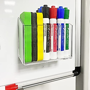 Magnetic Glass Whiteboard Holder, Magnetic Marker Holder, Magnetic Dry Erase Marker Holder, Whiteboard Marker Holder, Magnetic Pen Pencil Holder for Fridge,Whiteboards, Lockers,Transparent,1 Pack