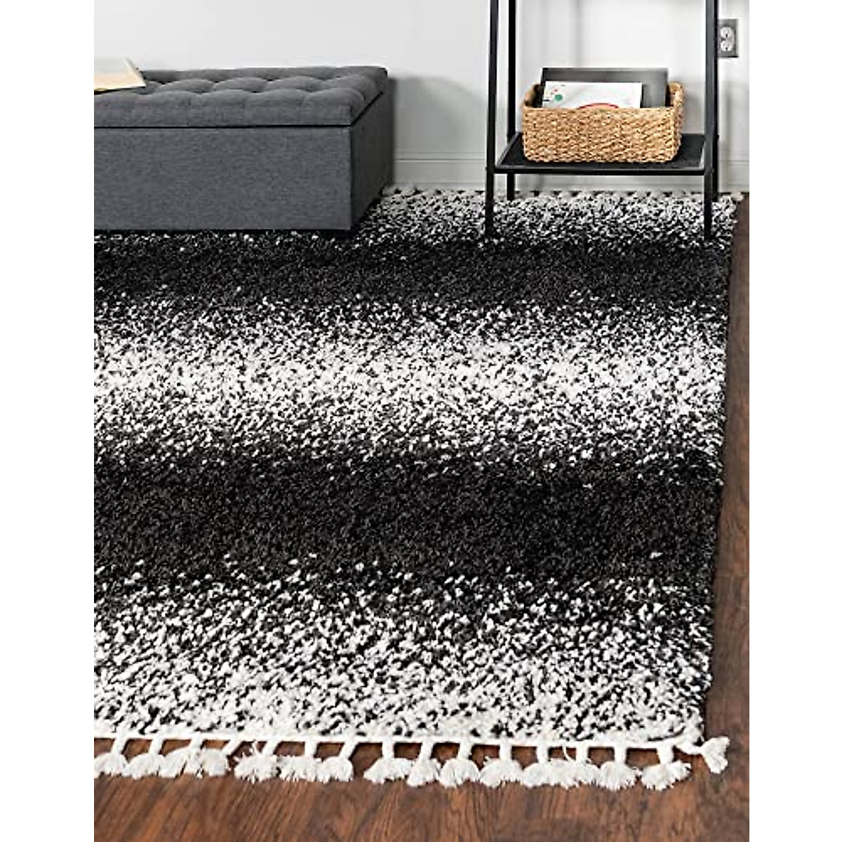 Unique Loom Hygge Shag Collection Area Rug - Gradient (7' 10" Square, Black and White)