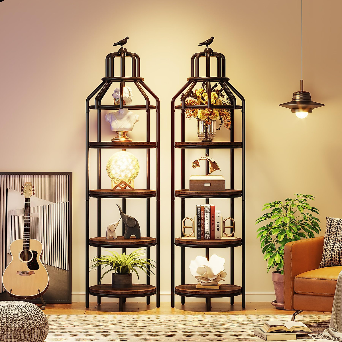 Tribesigns 4-Tier Narrow Tall Bookshelf Set of 2, Rustic Small Bookcase Corner Book Shelf, Freestanding Display Shelves for Living Room, Home Office, Kitchen, Small Space