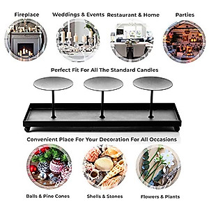 Candles Pillar Holder Tray Black Metal Base for Desk Top Decoration Table or Mantel Centerpiece in Dining & Living Room, Candelabra for Pillar & Sphere Candles, flameless LED (Set of 3)