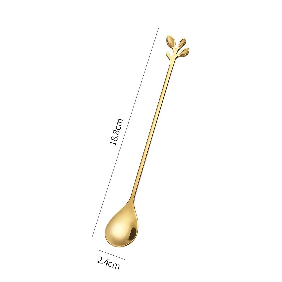 10 Pieces Stainless Steel Leaf Teaspoons Coffee Teaspoon 7.4 Inch Set Stainless Steel Long Handle Spoon Stir Bar Spoon Stirring Spoon Ice Cream Spoon Gold