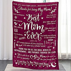 Mom Birthday Gifts from Daughter Son, Gifts for Mom, Mom Gifts, Letter Warm Soft Throw Blanket for Mom, Best Mom Ever Blanket for Mom, Mom Gifts for Birthday, Mothers Day, Christmas