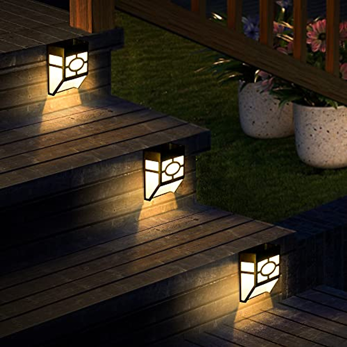 Solpex Solar Deck Lights,Solar Fence Lights, 2 Modes Christmas Decoration Lights,Unique Pattern, Waterproof Automatic Outside, Deck, Patio, Stairs, Yard, Steps, Path & Driveway (RGB & Black 8-Pack)